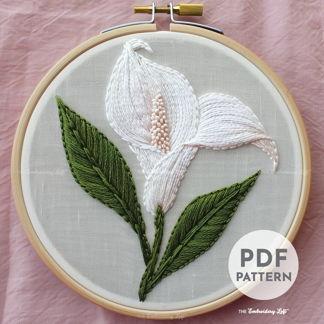 Peace Lily Hand Embroidery Pattern, Lilies Pattern, Lily Embroidery ...