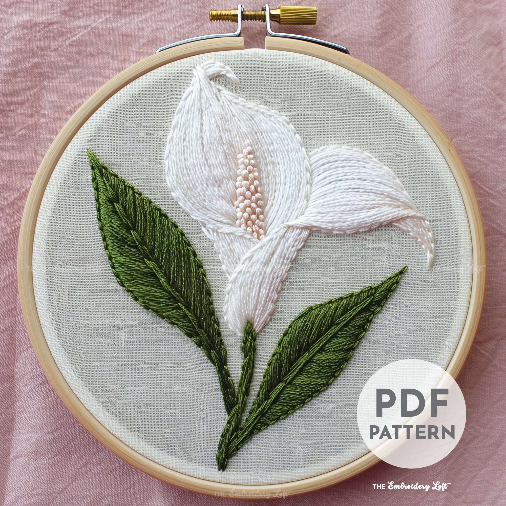 Peace Lily Hand Embroidery Pattern, Lilies Pattern, Lily Embroidery ...