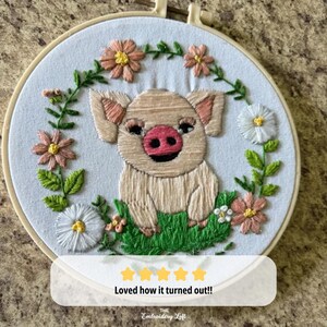Baby Pig Hand Embroidery Pattern, Floral Pig Pattern, Cute Pig, Farm ...