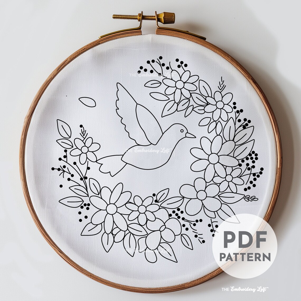 Purple Dove Hand Embroidery Pattern, Floral Dove Pattern, Dove ...