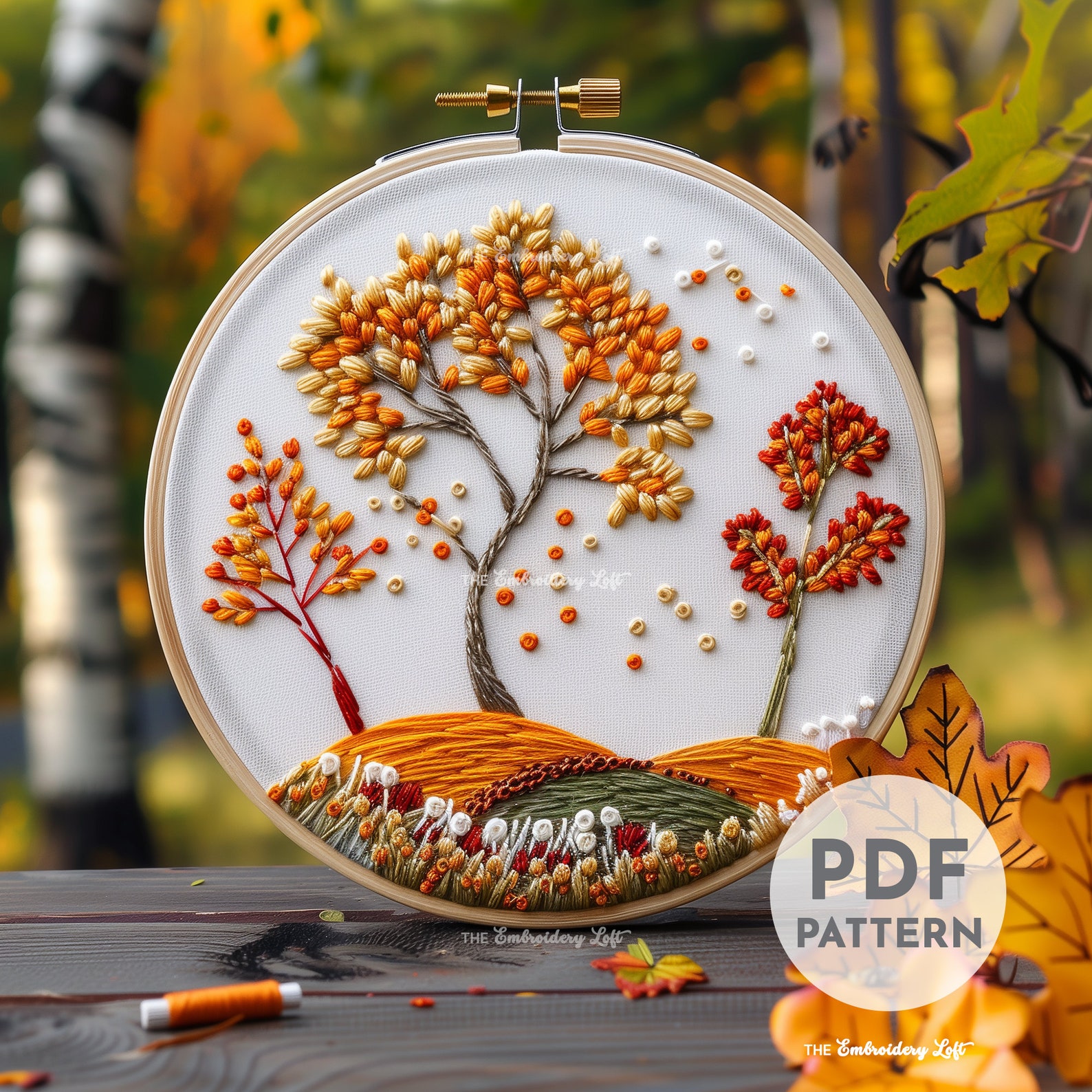 Autumn Trees Hand Embroidery Pattern, Autumn Embroidery Pattern, Autumn ...