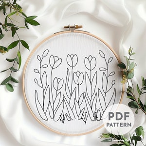 Pink Tulips Hand Embroidery Pattern, Tulip Pattern, Tulip Embroidery ...
