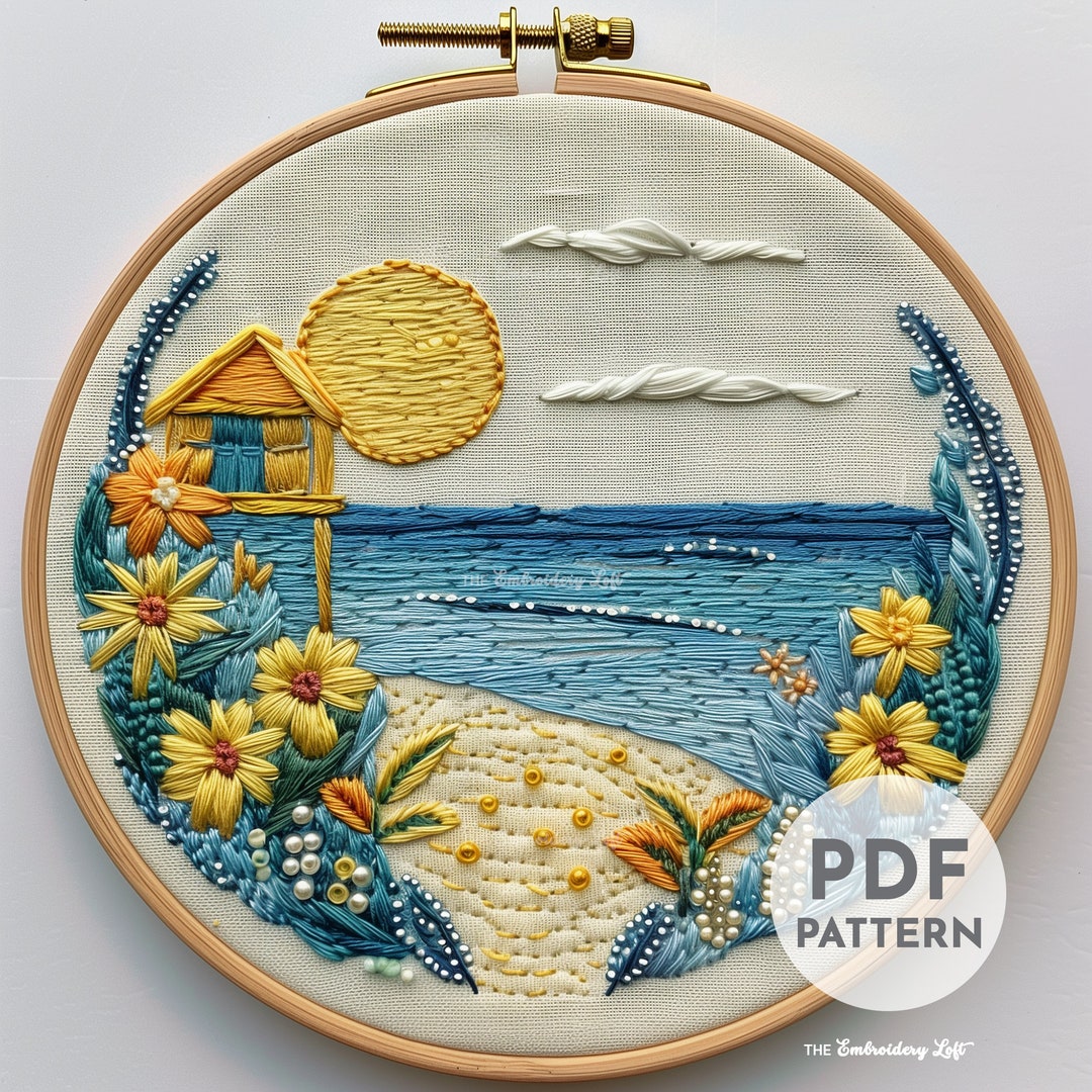 Ocean View Hand Embroidery Pattern, Ocean Embroidery Pattern, Beach ...