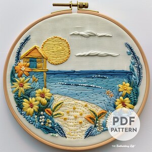 Ocean View Hand Embroidery Pattern, Ocean Embroidery Pattern, Beach ...
