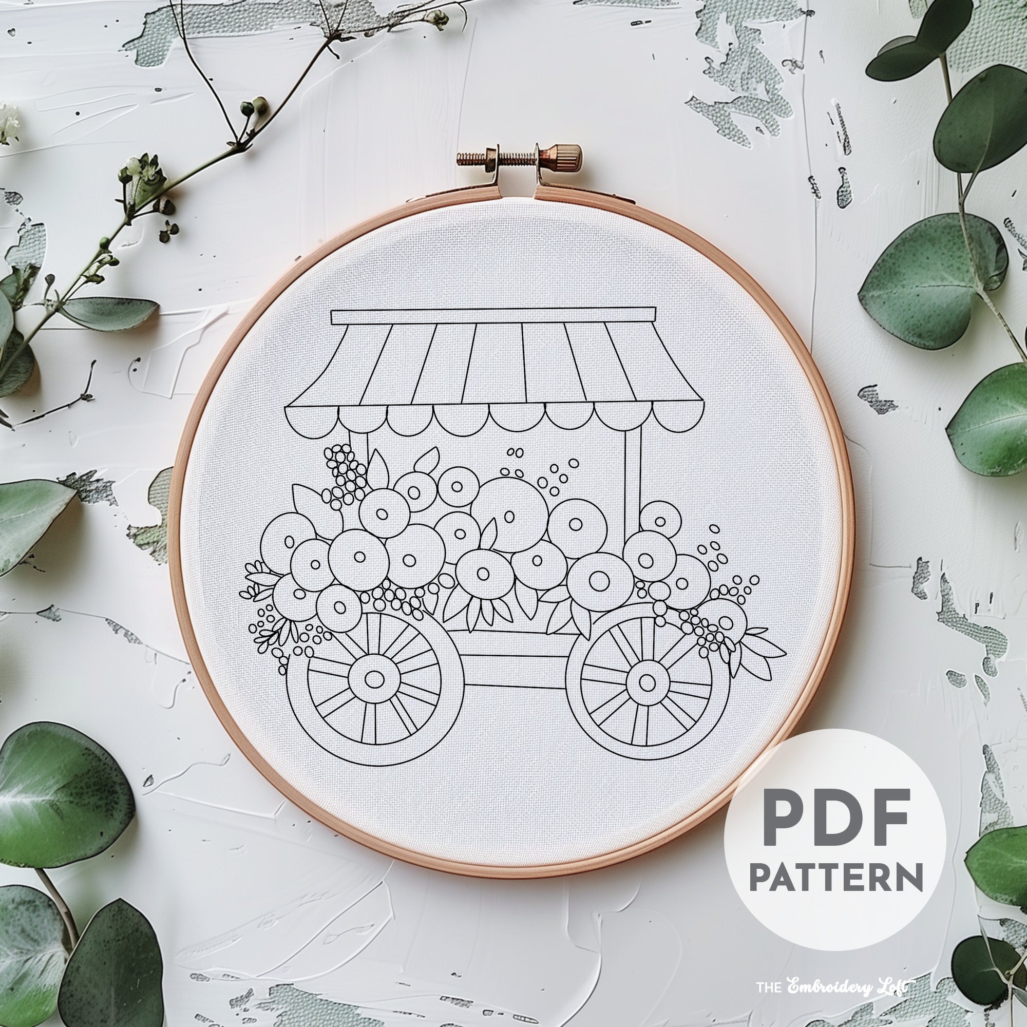 Pink Flower Cart Hand Embroidery Pattern, Flower Stand, Flower Cart ...