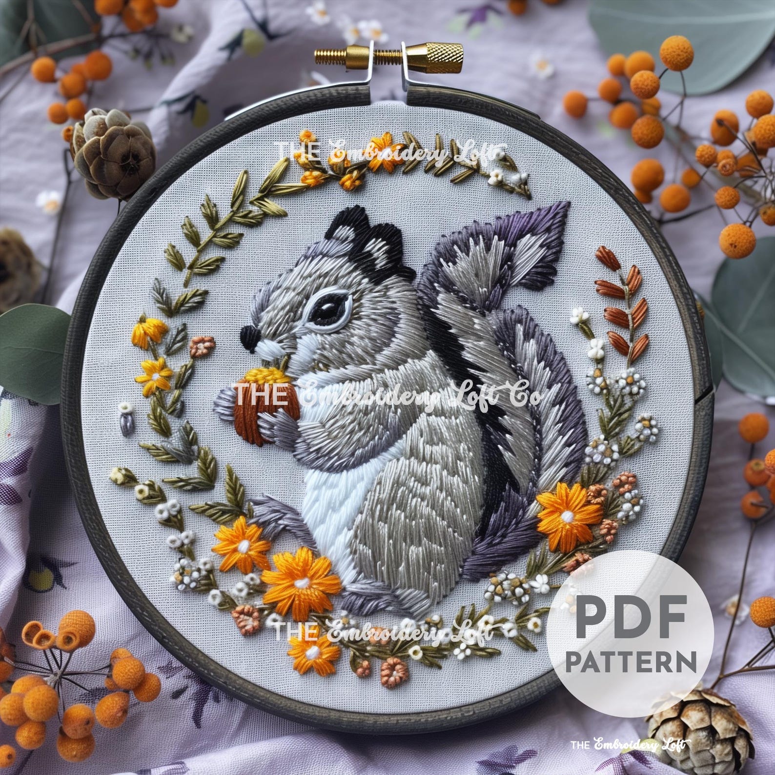 Woodland Squirrel Hand Embroidery Pattern, Squirrel Pattern, Grey ...