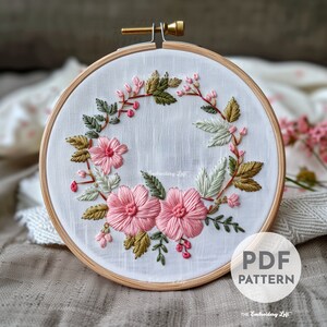 Blushing Floral Wreath Hand Embroidery Pattern, Flower Design, Flower ...