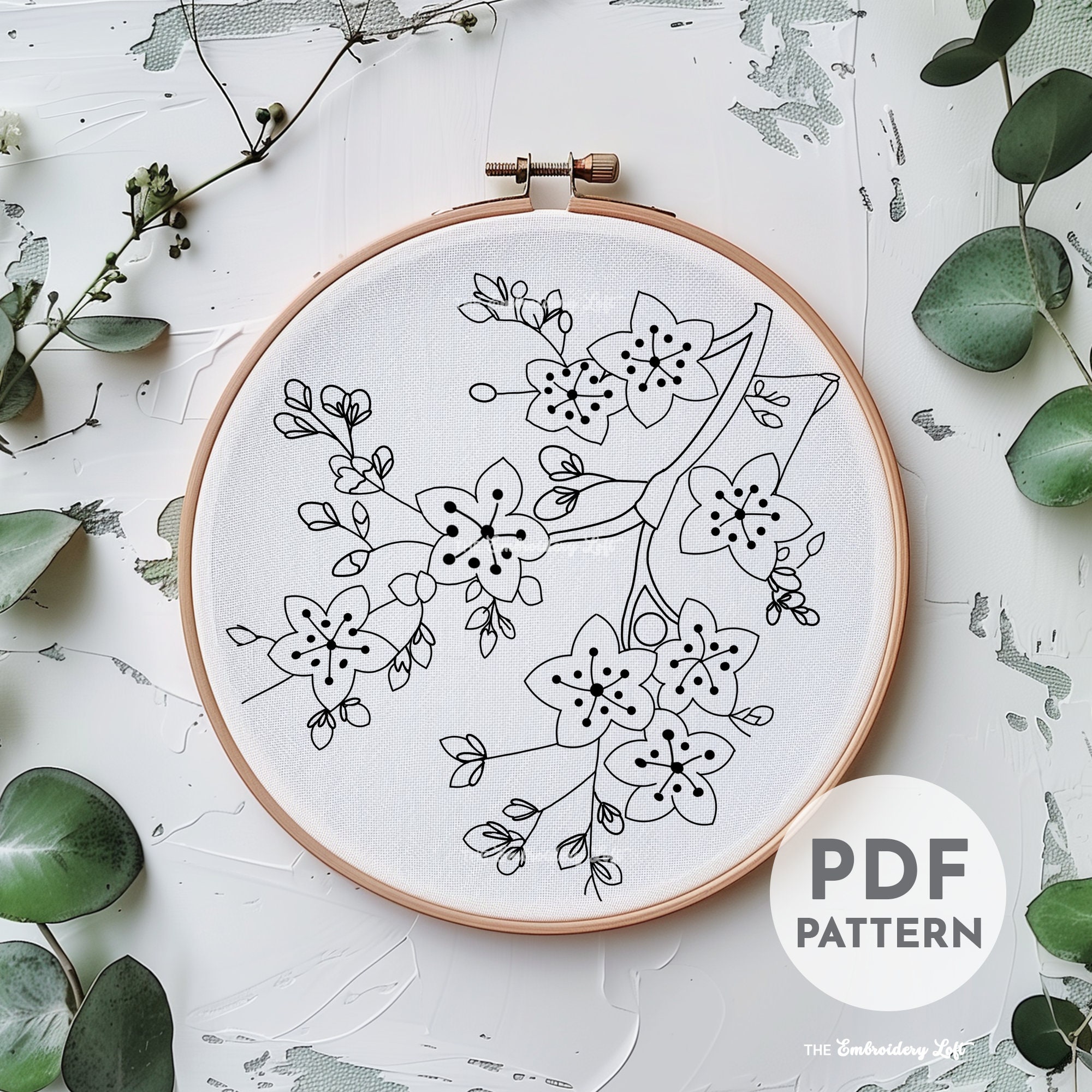 Cherry Blossoms Hand Embroidery Pattern, Cherry Blossom Pattern, Sakura ...