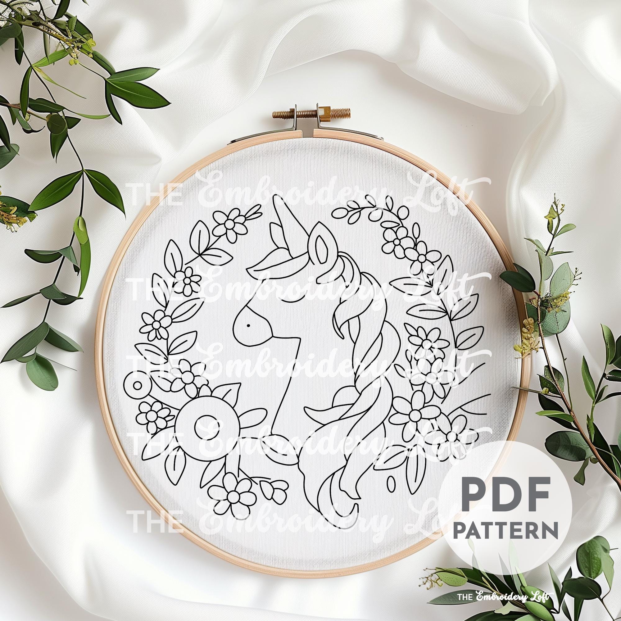 Pink Unicorn Hand Embroidery Pattern, Unicorn Embroidery Pattern ...