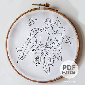 Summer Hummingbird Hand Embroidery Pattern, Hummingbird Pattern, Bird ...