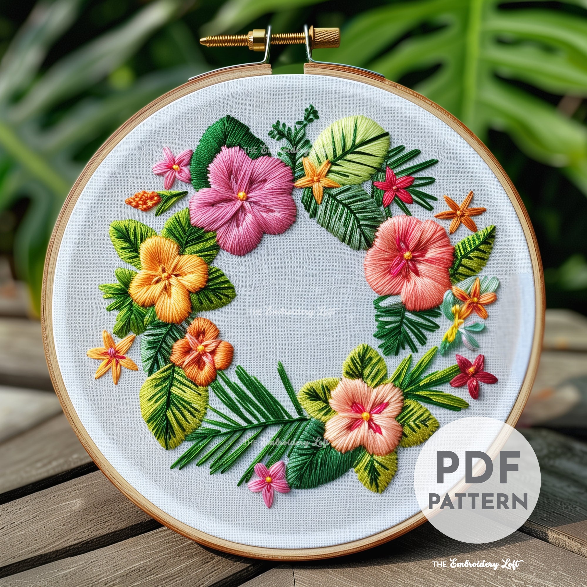 Tropical Wreath Hand Embroidery Pattern, Tropical Embroidery Pattern ...