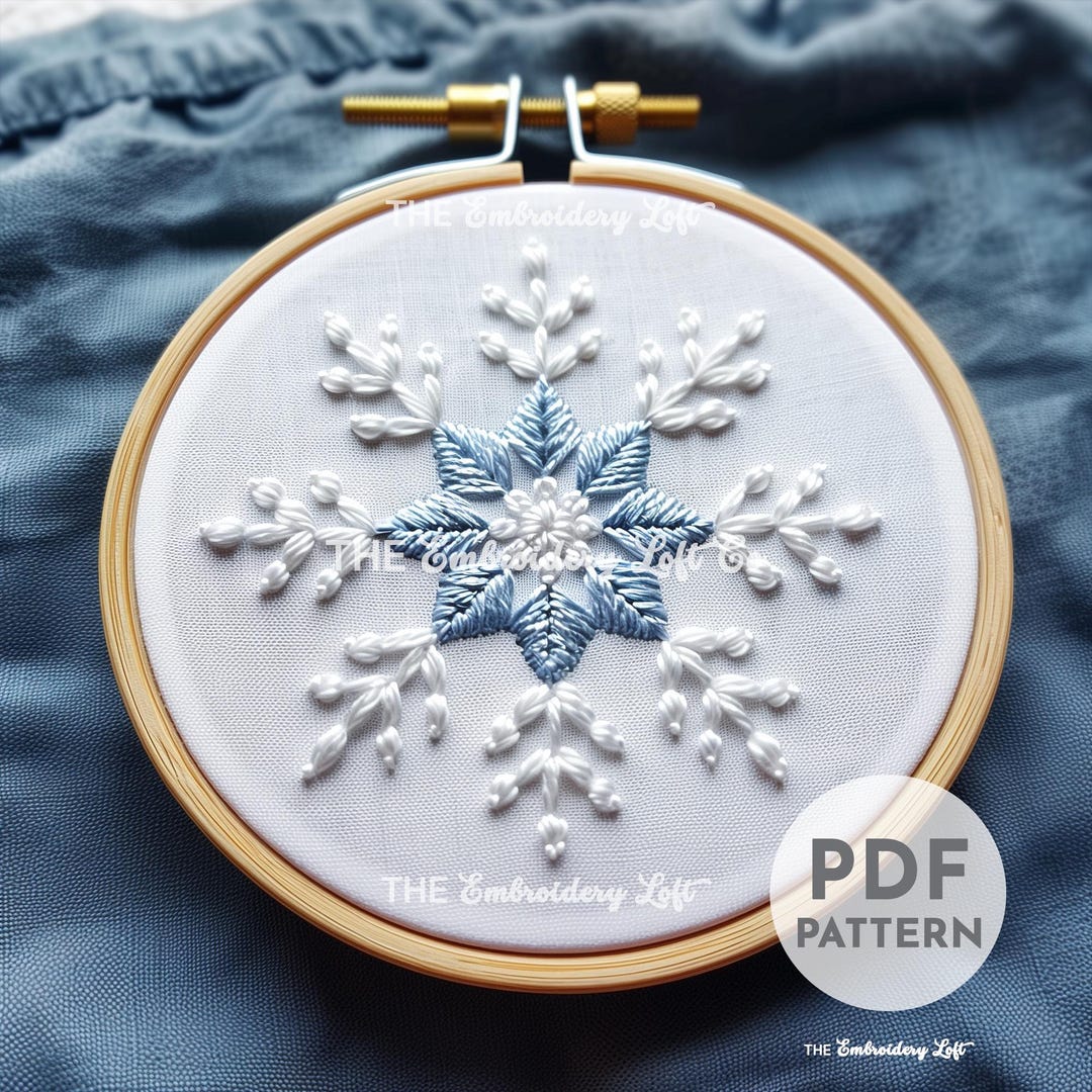 Blue Snowflake Hand Embroidery Pattern, Frosty Pattern, Christmas ...