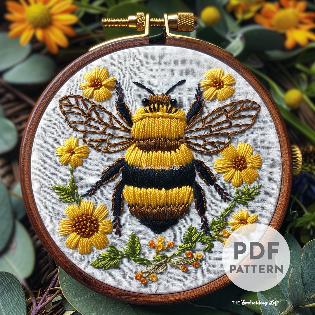 Bumble Bee Hand Embroidery Pattern, Honey Bee Pattern, Cute Bee Pattern ...