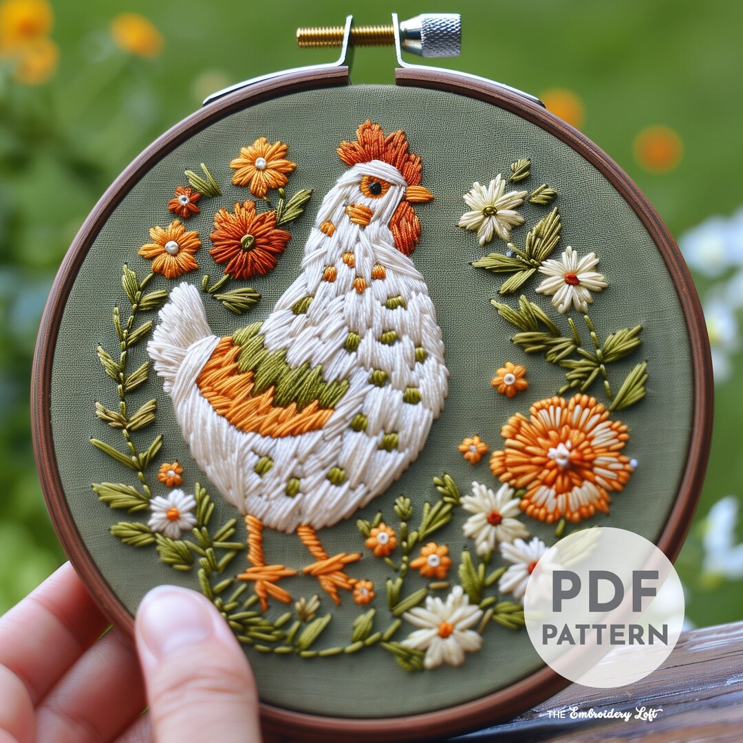 Chicken Hand Embroidery Pattern, Chicken Pattern, Farm Life Pattern ...
