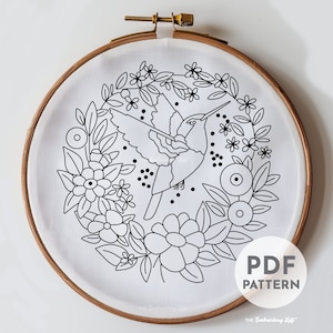Purple Hummingbird Hand Embroidery Pattern, Hummingbird Pattern, Spring ...