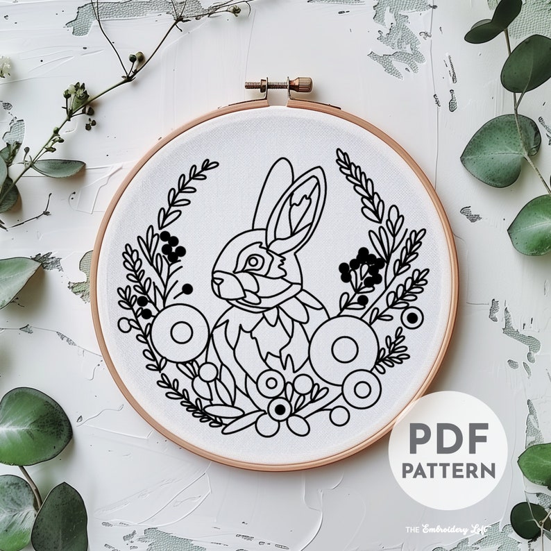 Woodland Rabbit Hand Embroidery Pattern, Rabbit Pattern, Woodland ...