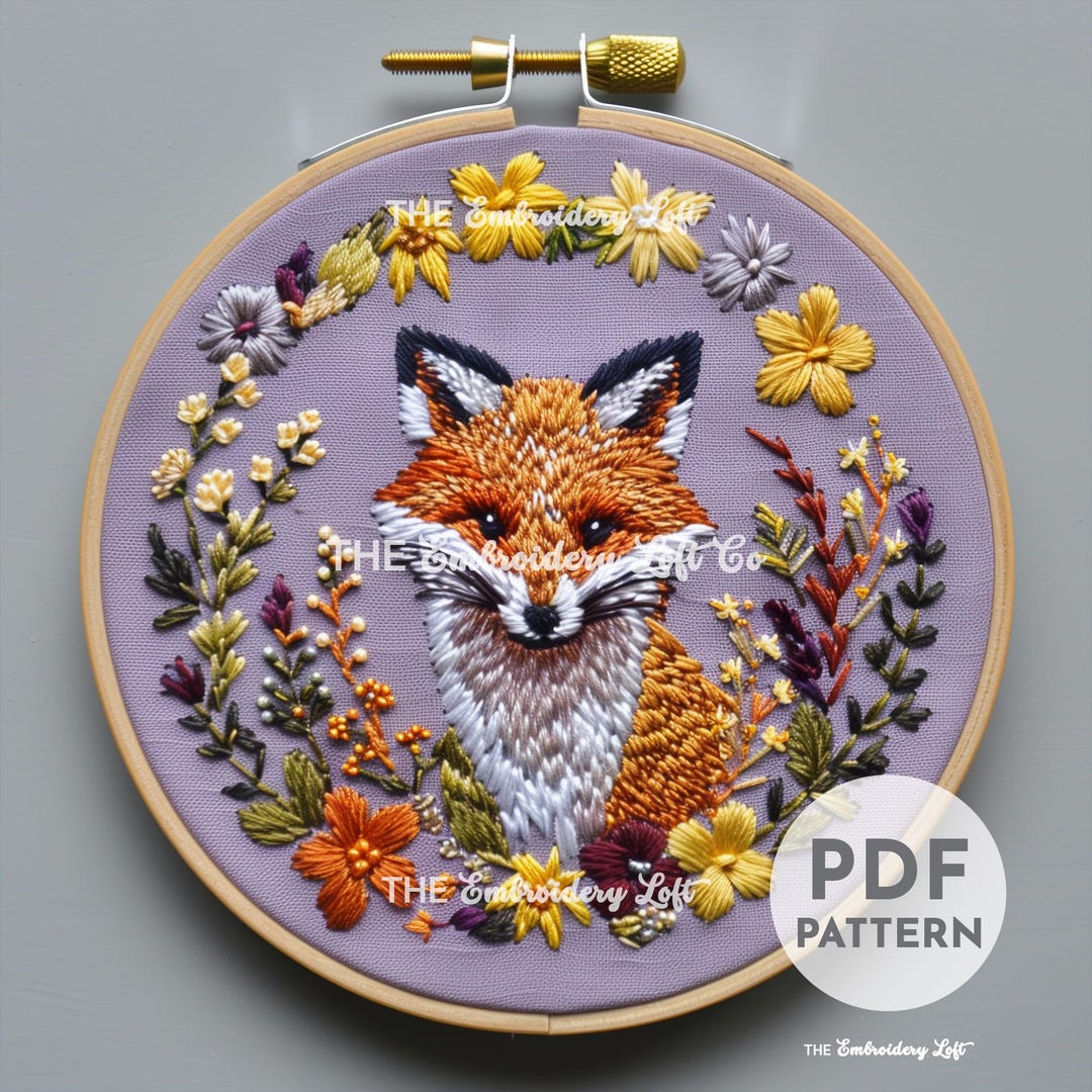 Woodland Fox Hand Embroidery Pattern, Fox Embroidery Pattern, Hand Embroidery Pattern PDF ...
