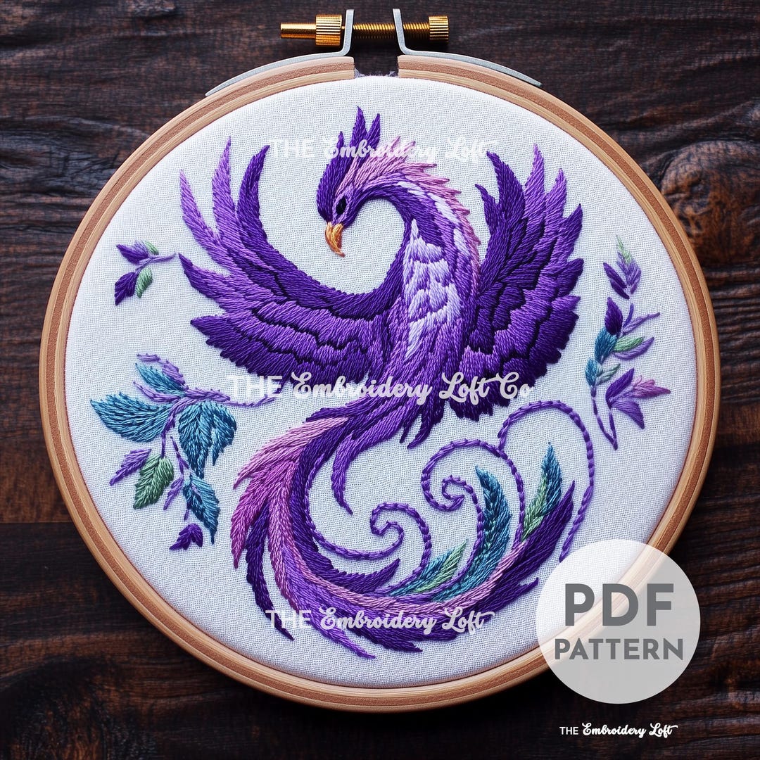 Purple Phoenix Hand Embroidery Pattern, Phoenix Embroidery Pattern ...