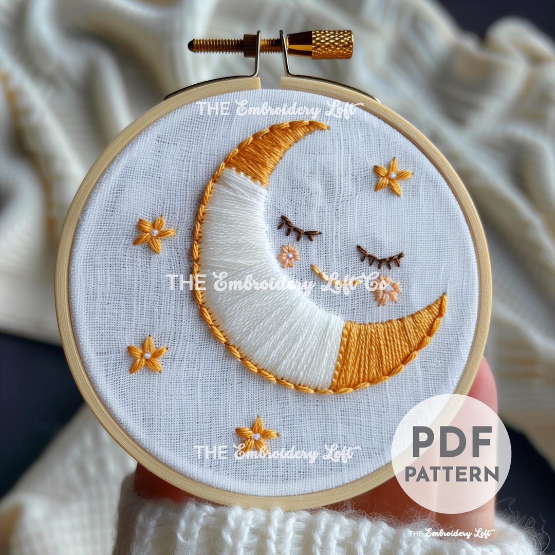 Baby Crescent Moon Hand Embroidery Pattern, Mystical Crescent Moon ...