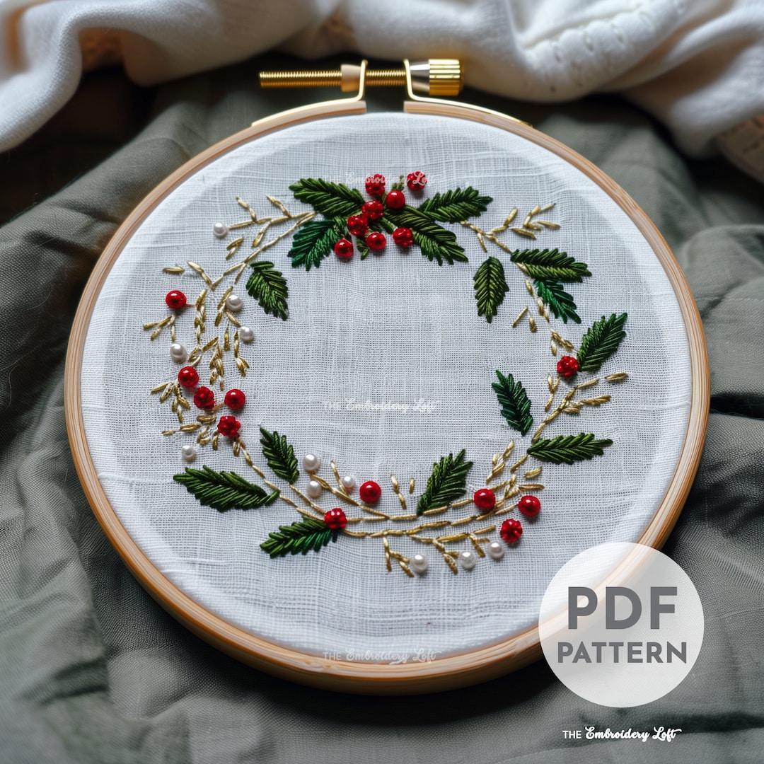 Mistletoe Wreath Hand Embroidery Pattern, Christmas Embroidery Pattern ...