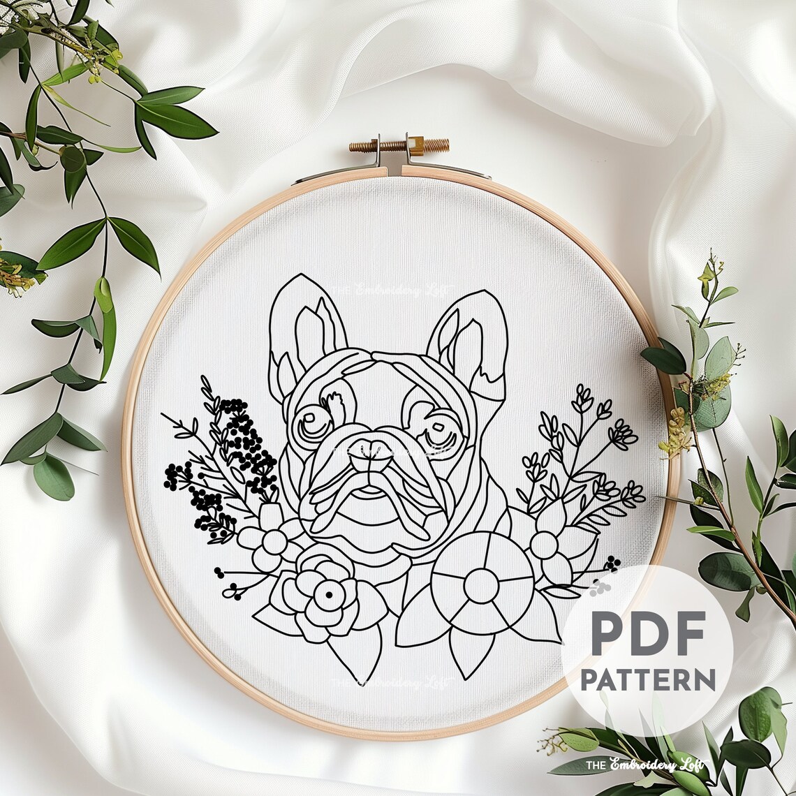 French Bulldog Hand Embroidery Pattern, Frenchie, Dog Embroidery, Pet ...