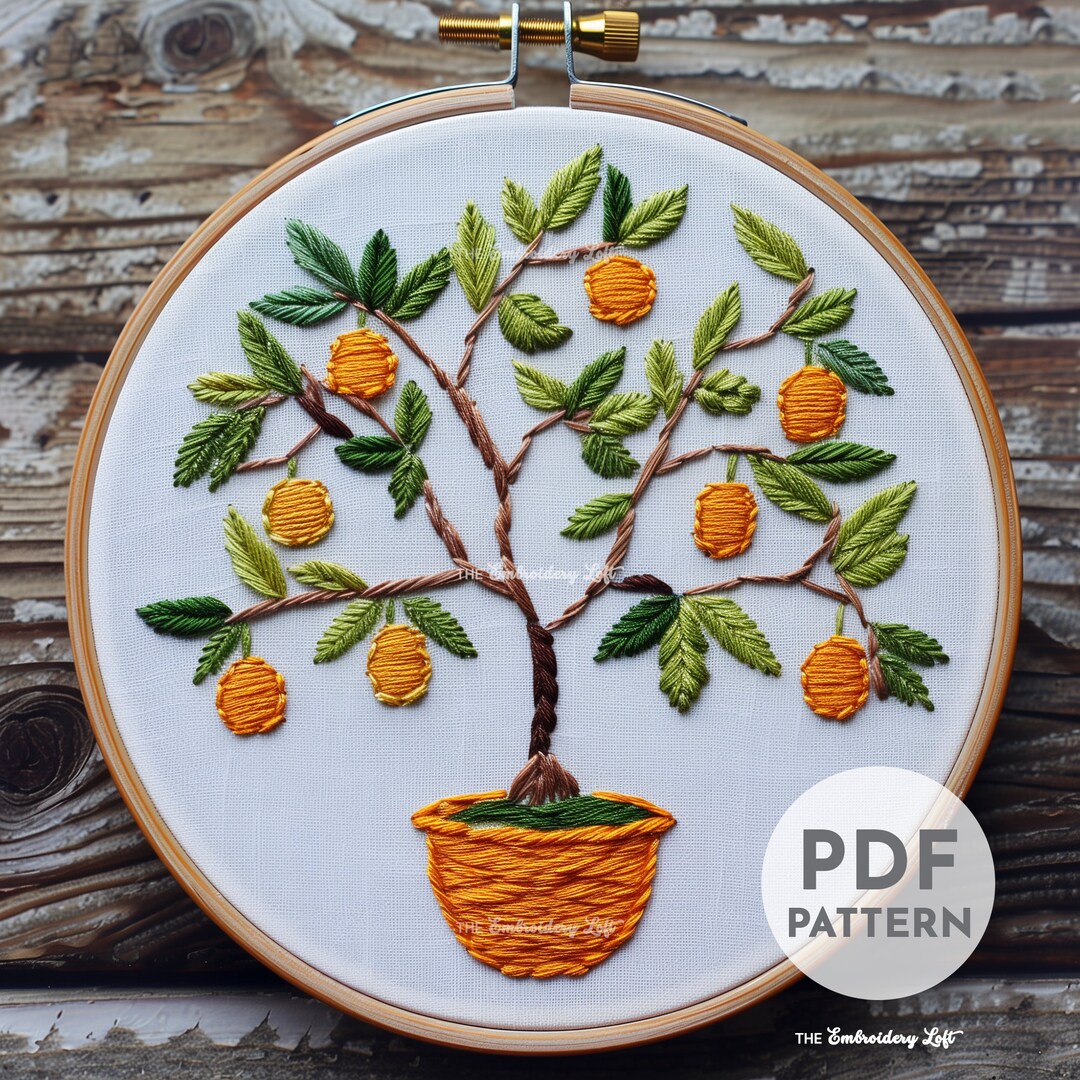 Orange Tree Hand Embroidery Pattern, Orange Tree Design, Orange Tree ...