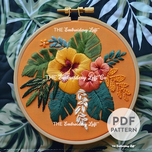 Tropical Flowers Hand Embroidery Pattern, Tropical Embroidery Pattern ...
