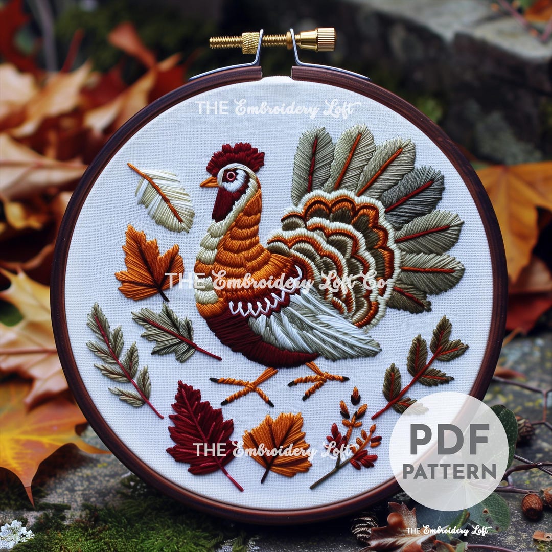 Turkey Hand Embroidery Pattern, Thanksgiving Turkey, Thanksgiving ...
