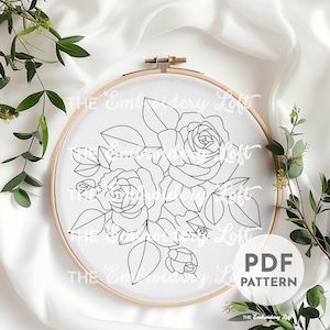 Roses Hand Embroidery Pattern, Red Roses Embroidery Pattern, Roses ...