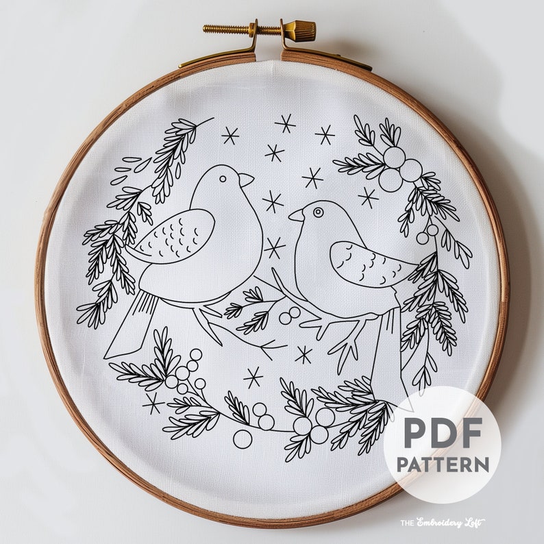 Two Turtle Doves Hand Embroidery Pattern, Twelve Days of Christmas ...