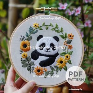 Panda Hand Embroidery Pattern, Floral Panda, Cute Panda Design, Panda ...