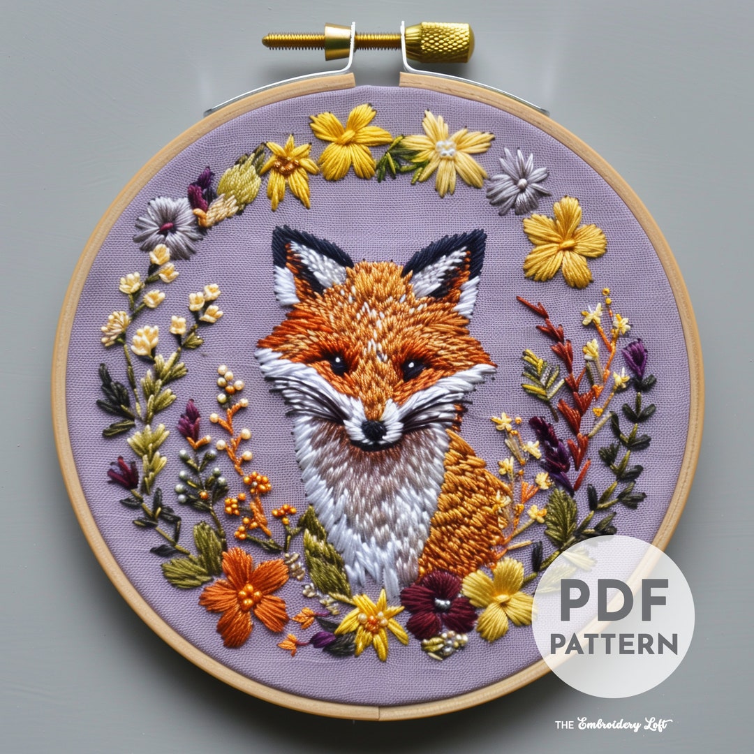 Woodland Fox Hand Embroidery Pattern, Fox Pattern, Hand Embroidery ...