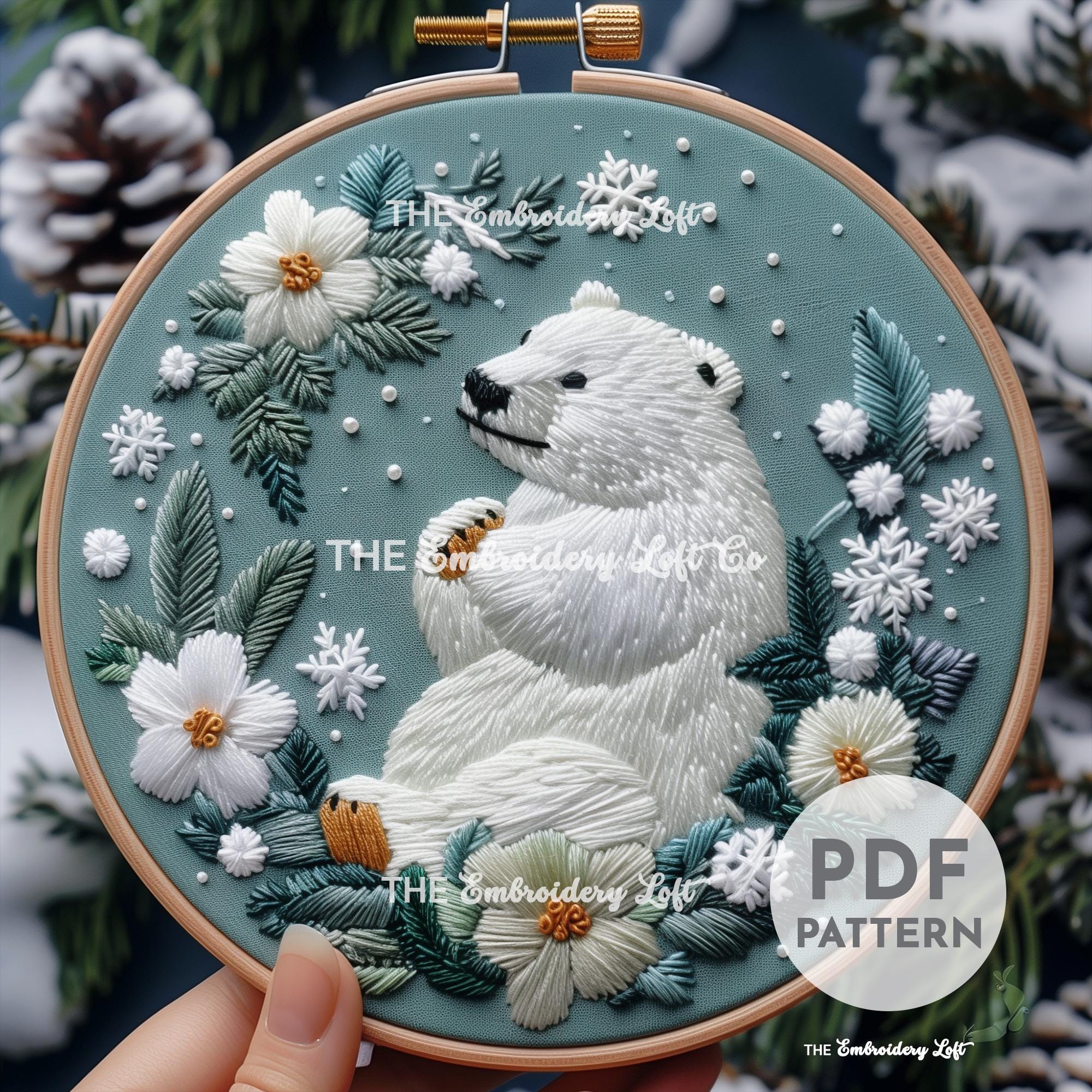 Polar Bear Hand Embroidery Pattern, Polar Bear Pattern, Winter Bear ...