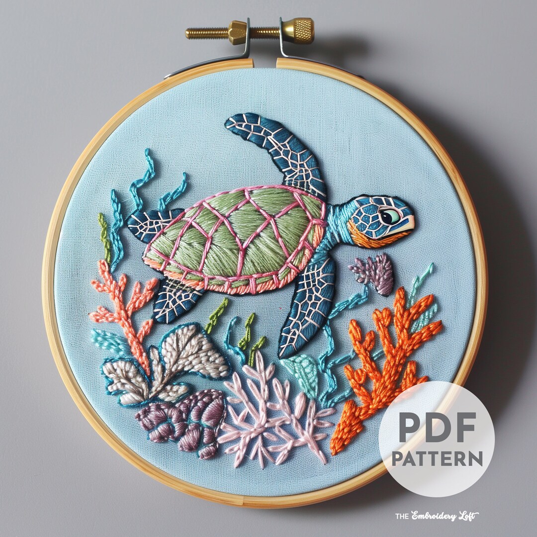 Sea Turtle Hand Embroidery Pattern, Turtle Pattern, Ocean Pattern, Hand ...