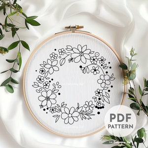 Pink Floral Wreath Hand Embroidery Pattern, Pink Flower Design, Pink ...