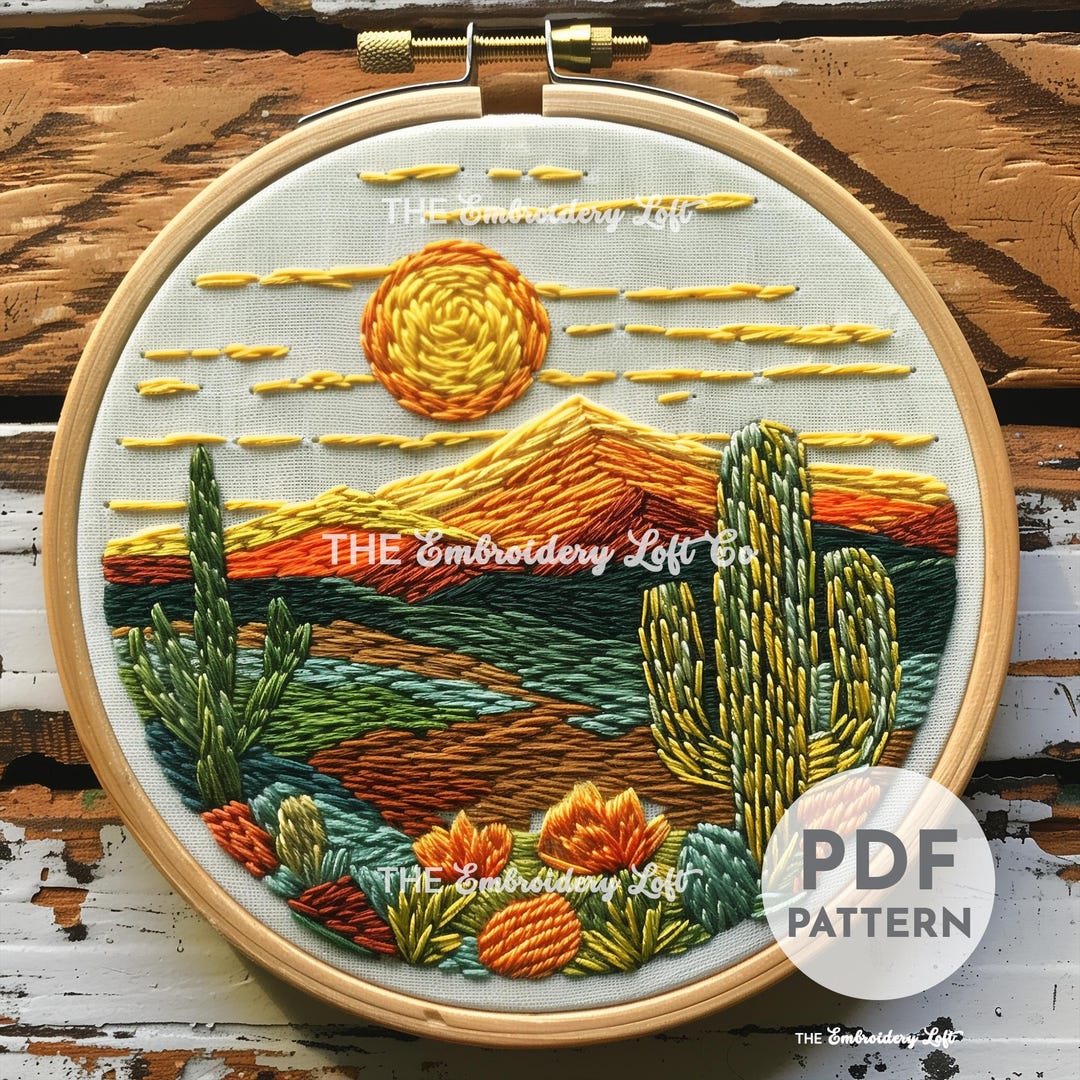 Desert Landscape Hand Embroidery Pattern, Desert Embroidery Pattern ...