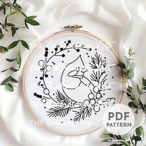 Red Cardinal Hand Embroidery Pattern, Gift for Bird Lovers, Red ...