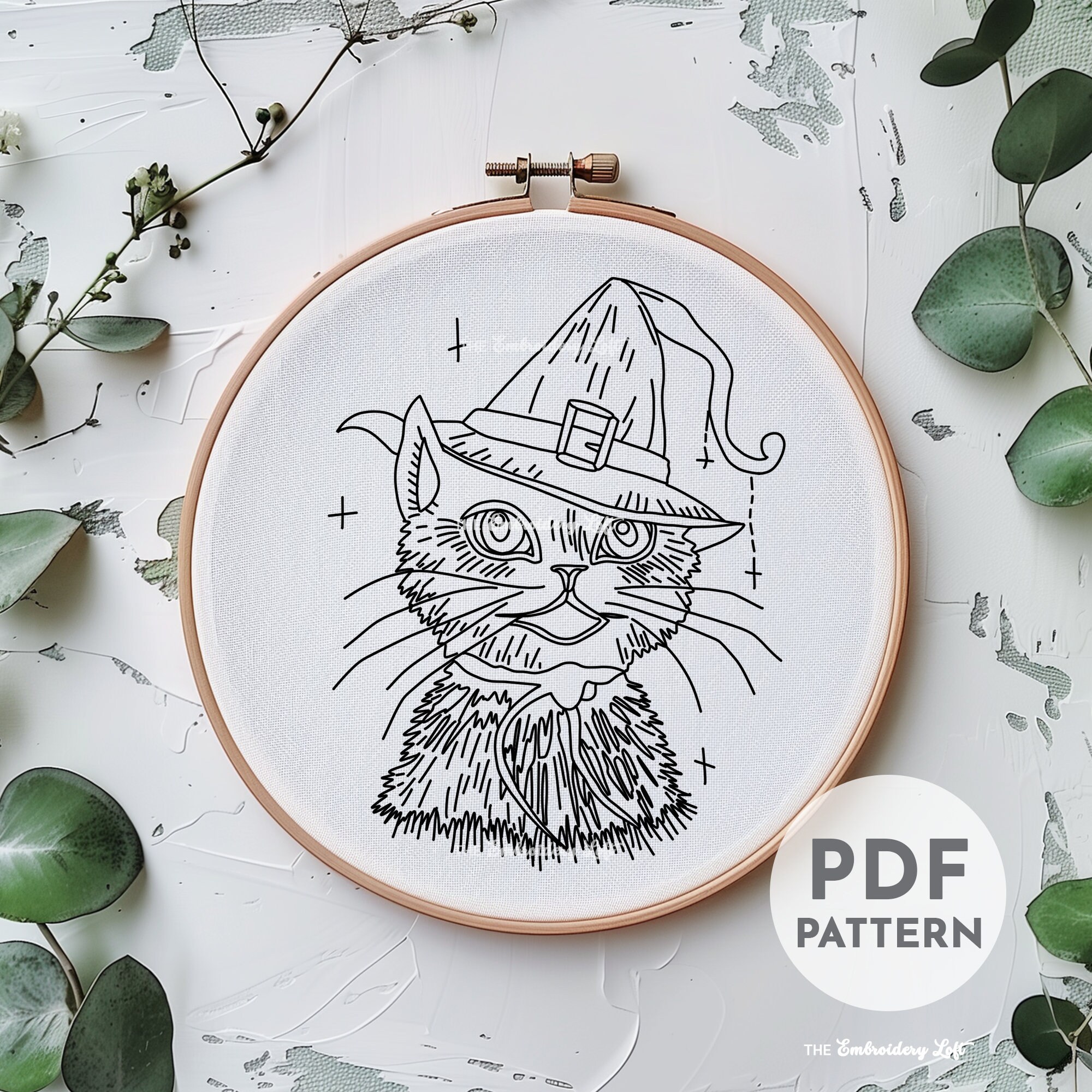 Witchy Cat Hand Embroidery Pattern, Witchy Black Cat Embroidery Pattern ...