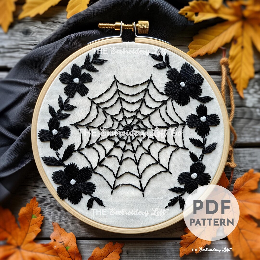 Floral Web Hand Embroidery Pattern, Halloween Embroidery Pattern ...