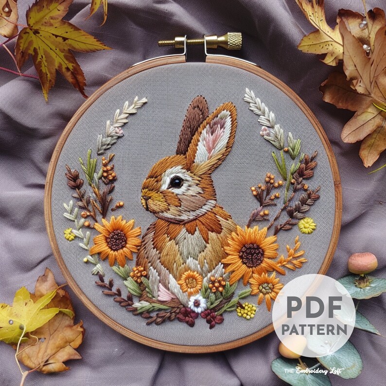Woodland Rabbit Hand Embroidery Pattern, Rabbit Pattern, Woodland ...