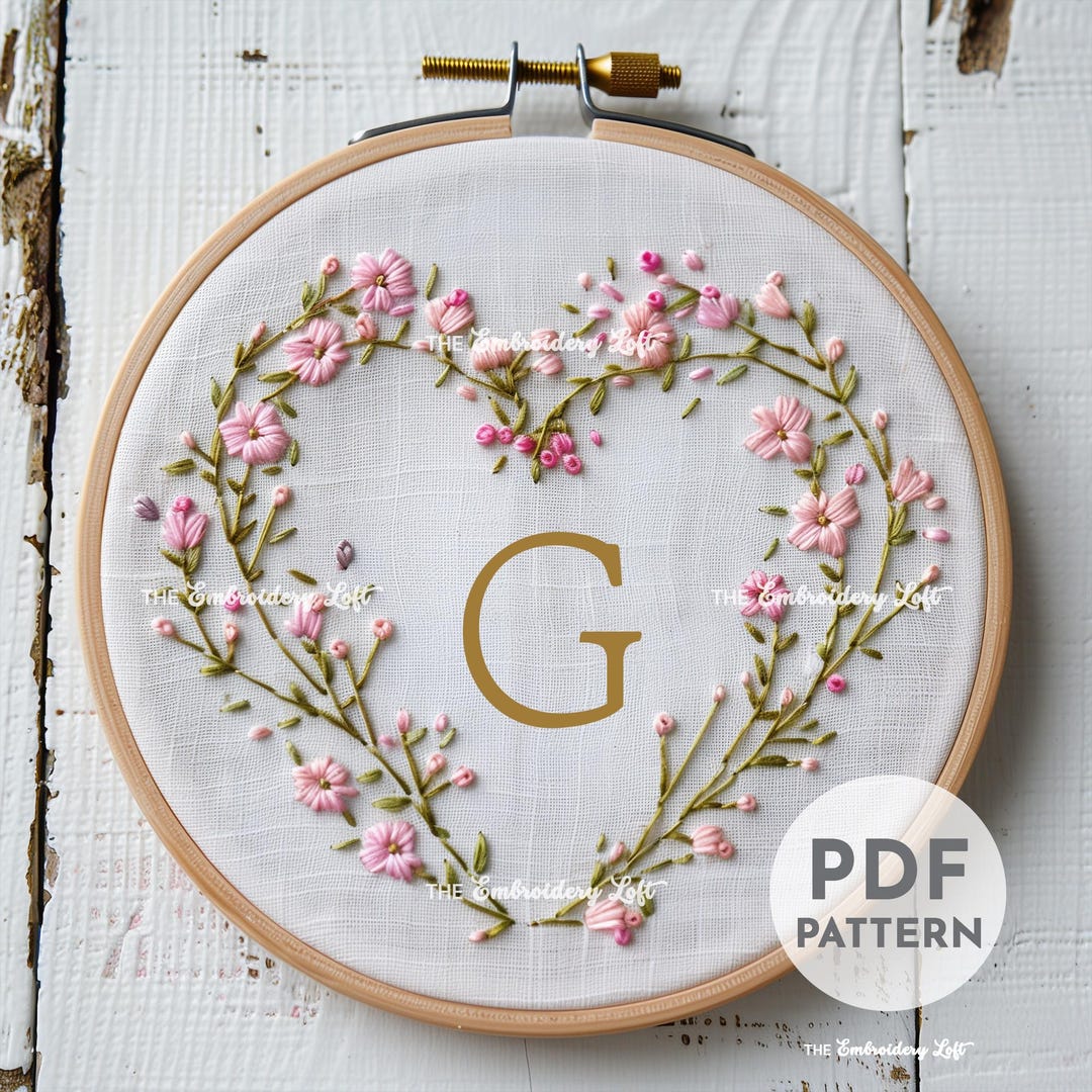 Letter G Valentine Embroidery, Personalized Initial Embroidery Ornament ...