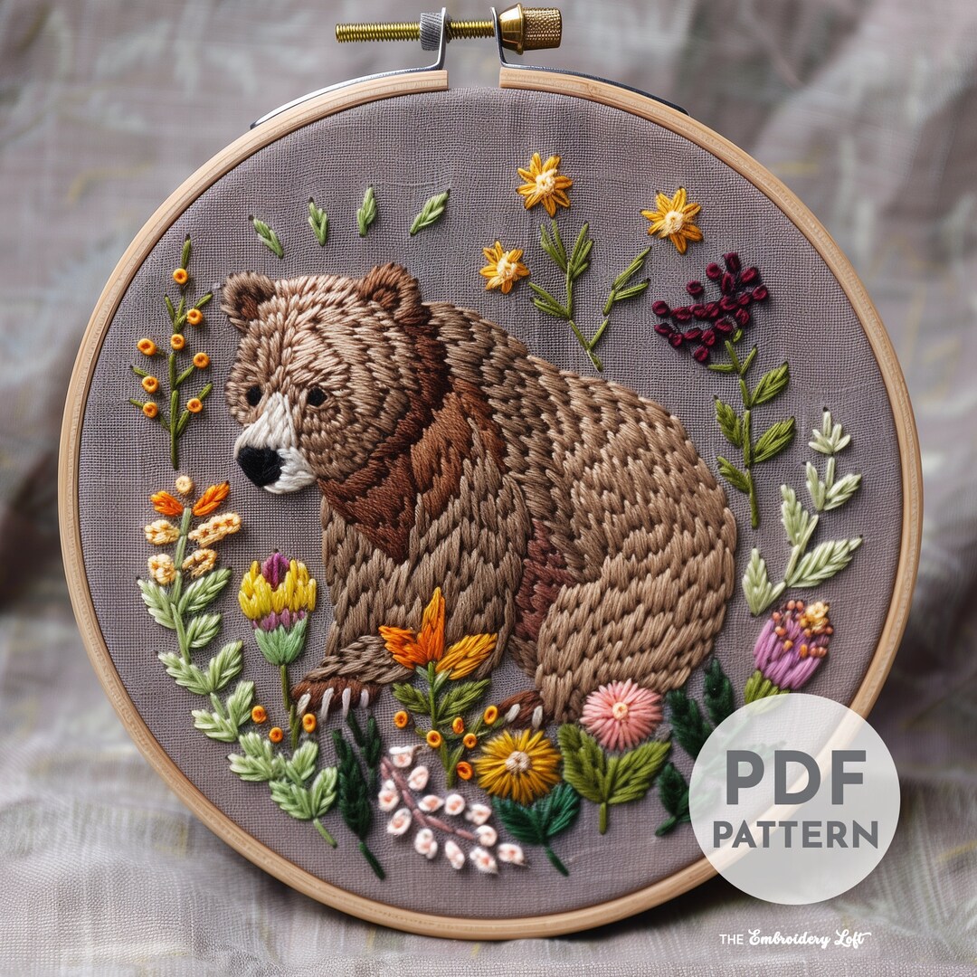 Woodland Bear Hand Embroidery Pattern, Bear Pattern, Woodland ...