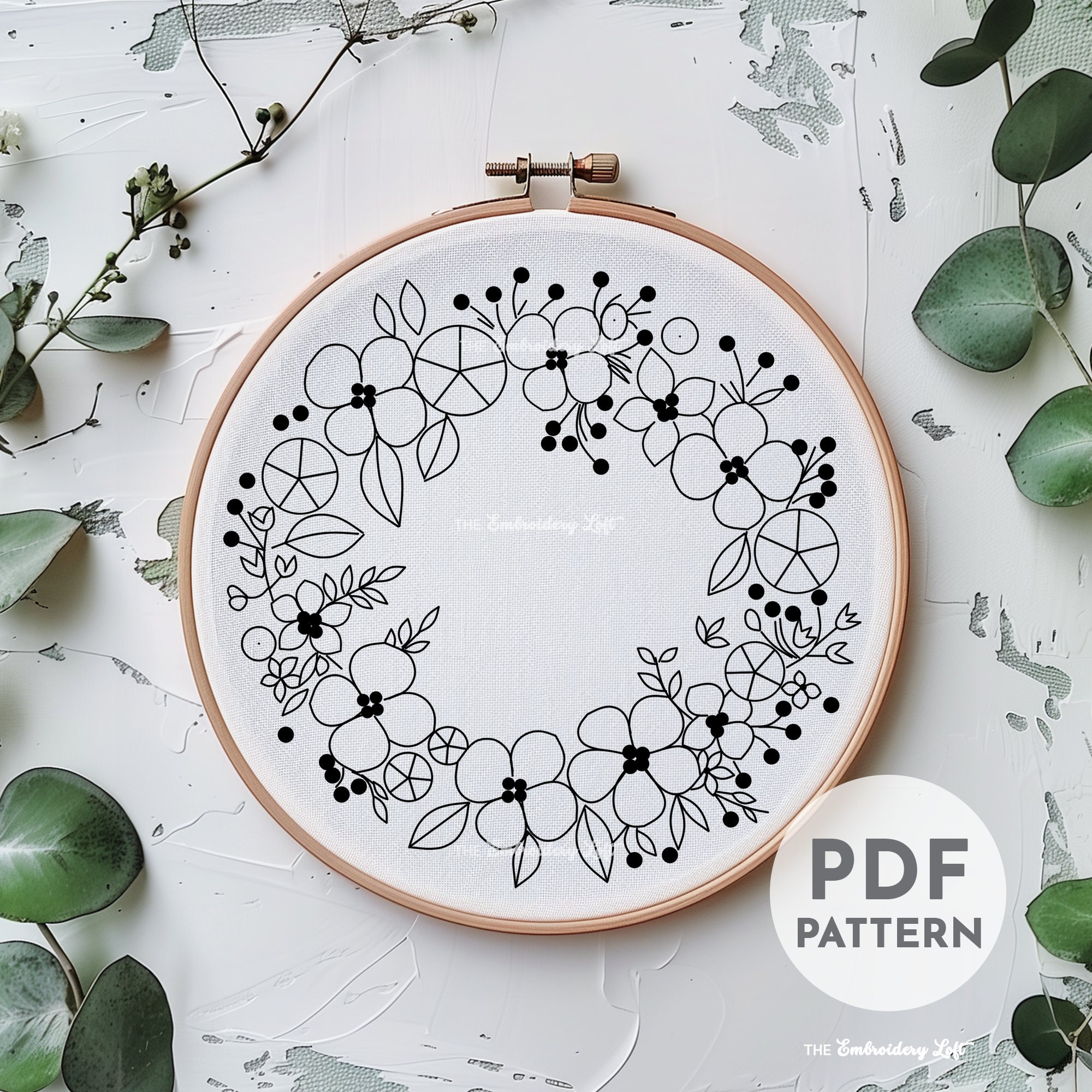 Purple Wreath Hand Embroidery Pattern, Rose Embroidery, Flower Design ...