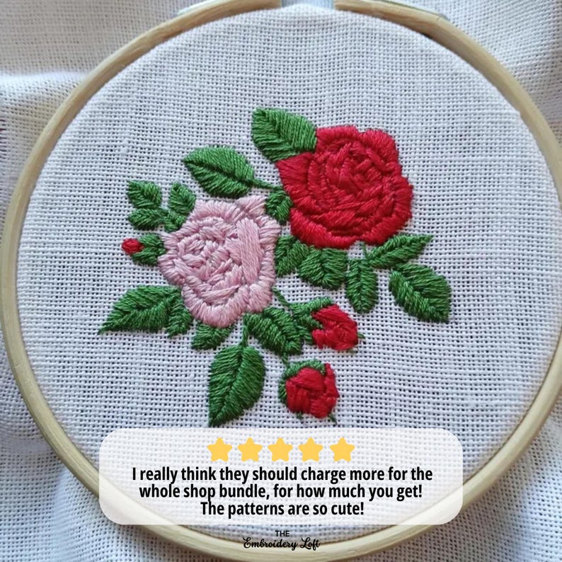 Roses Hand Embroidery Pattern, Red Roses Embroidery Pattern, Roses ...