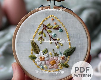 Easter Bunny Hand Embroidery Pattern, Floral Rabbit Embroidery, Easter ...