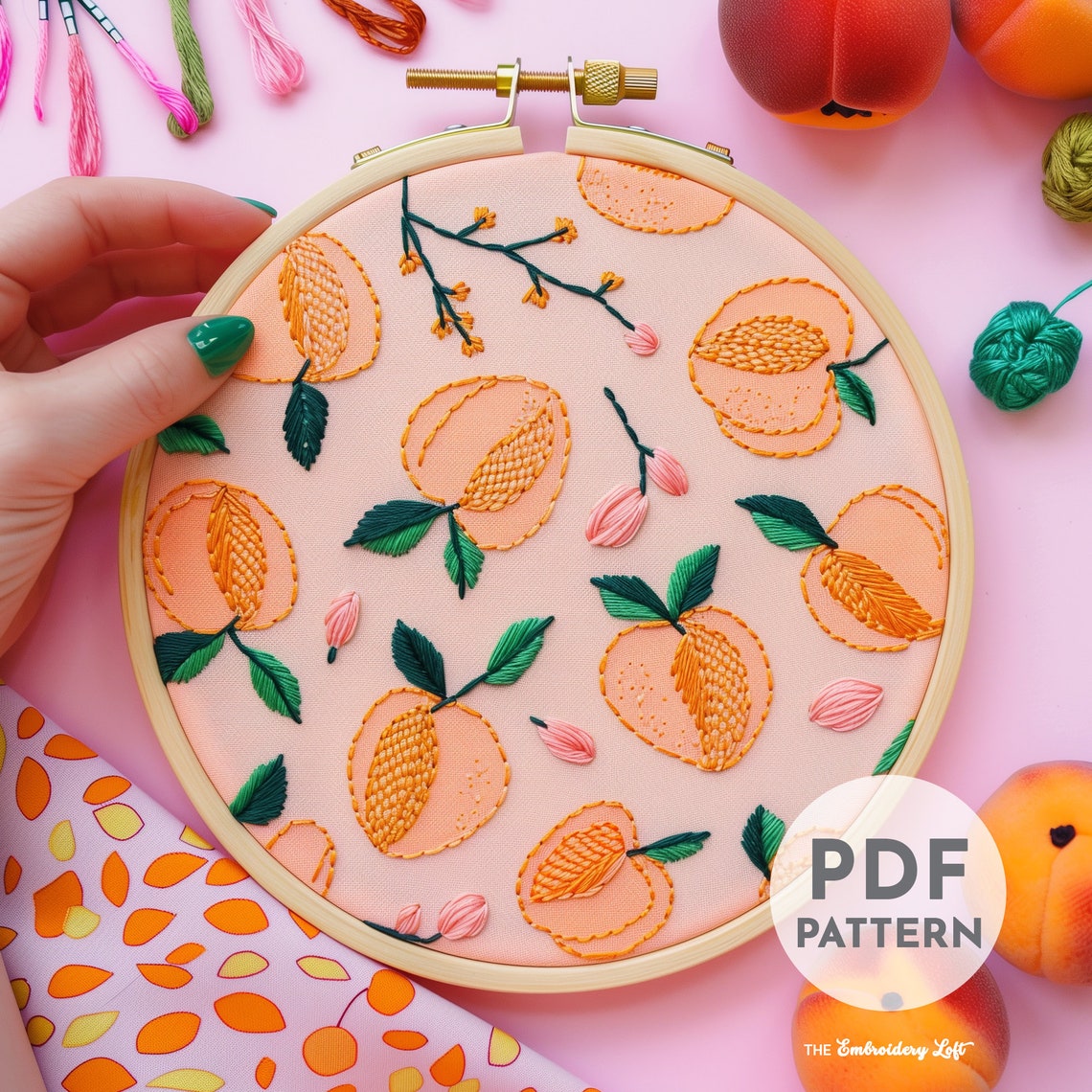 Just Peachy Hand Embroidery Pattern, Peaches Pattern, Peaches, Summer Embroidery, Hand ...