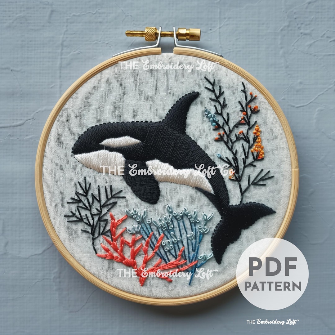 Orca Hand Embroidery Pattern, Orca Embroidery Pattern, Ocean Pattern, Hand Embroidery Pattern ...