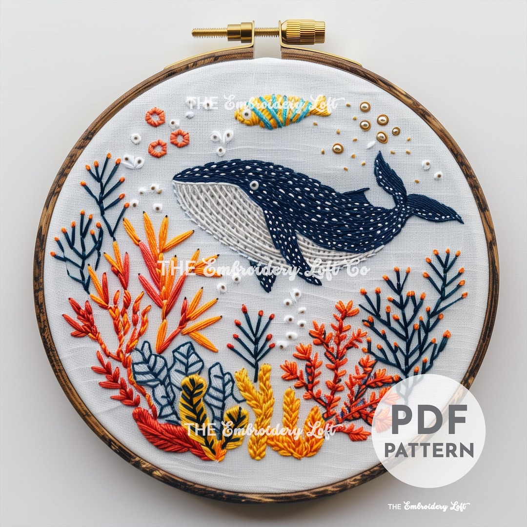Whale Hand Embroidery Pattern, Decor for Beach Home, Whale Pattern ...