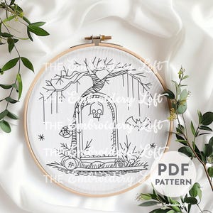 Tombstone Hand Embroidery Pattern, Graveyard, Halloween Embroidery ...