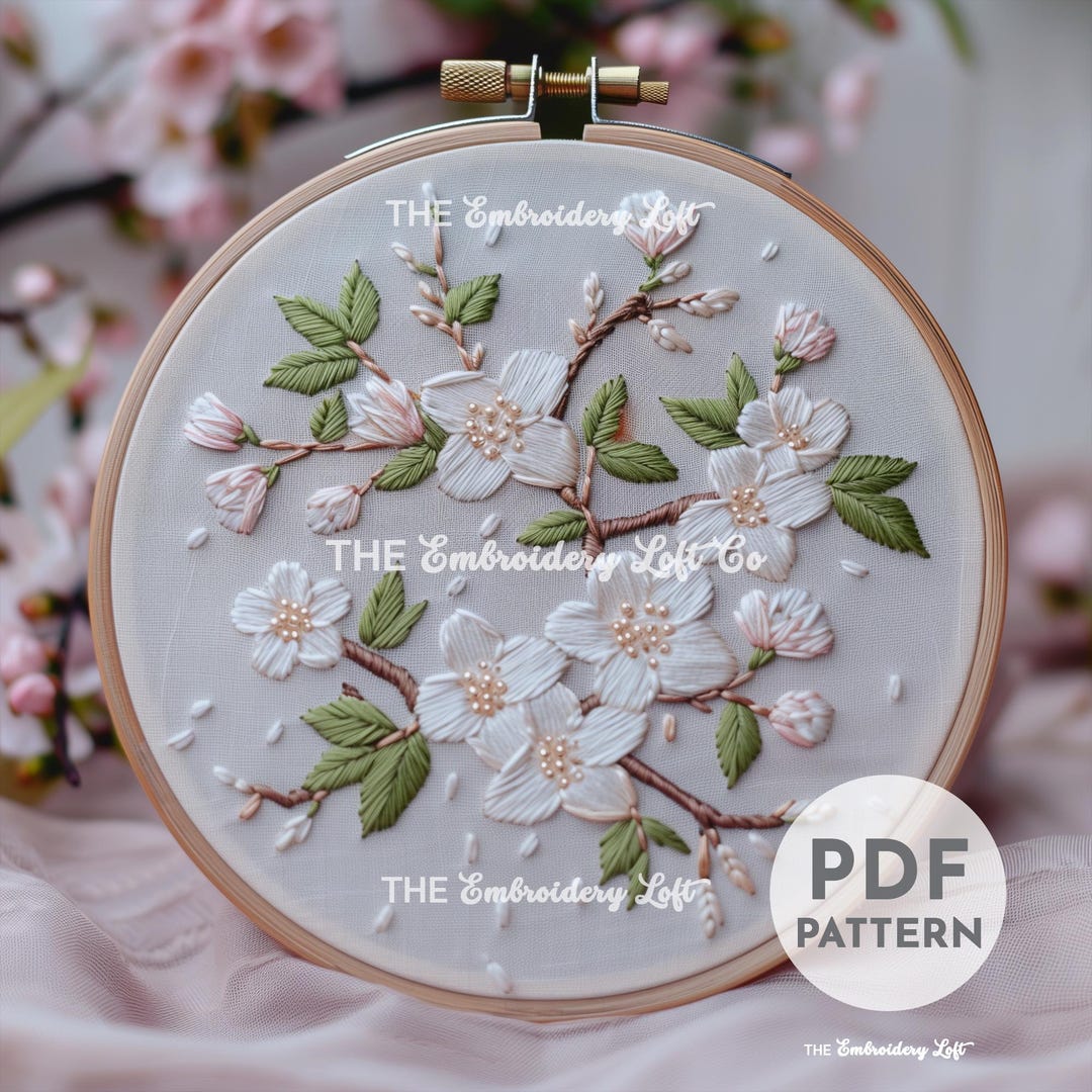 Cherry Blossoms Hand Embroidery Pattern, Cherry Blossom Pattern, Sakura ...
